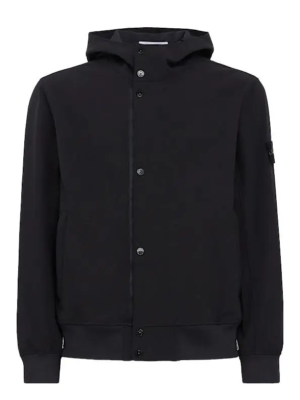 Stone Island Logo Tech Blend Hooded Jacket - Black