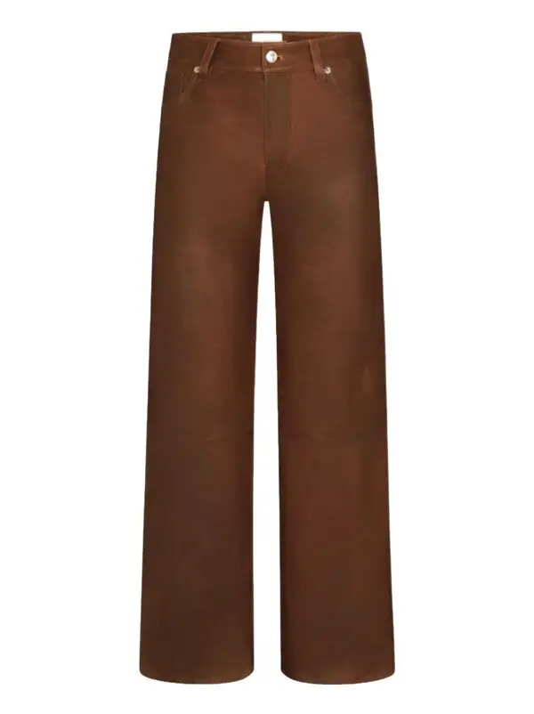 FRAME High Rise Wide Leg Lamb Leather Trousers - Brown