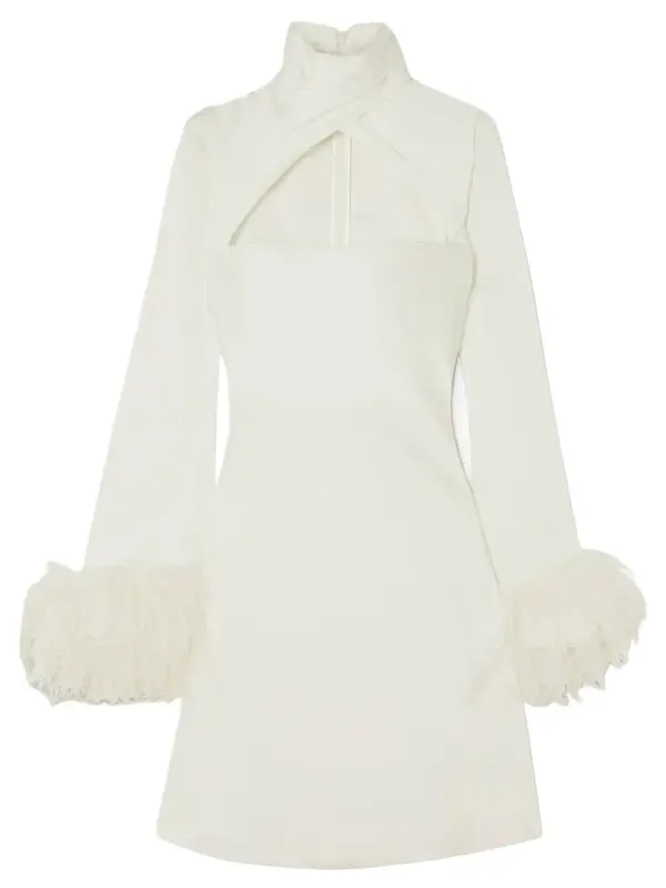 16Arlington Odessa Mini Dress With Feather Trim - White