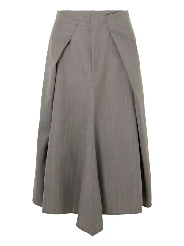 Victoria Beckham Pleated Wool Midi Skirt - Gray