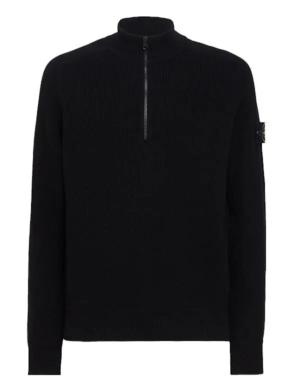Stone Island Logo Cotton Half-zip Knit Sweater - Black