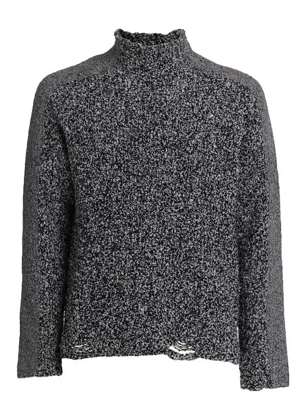 DIESEL® Wool Blend Knit Sweater With Raw Cut Edges - Black