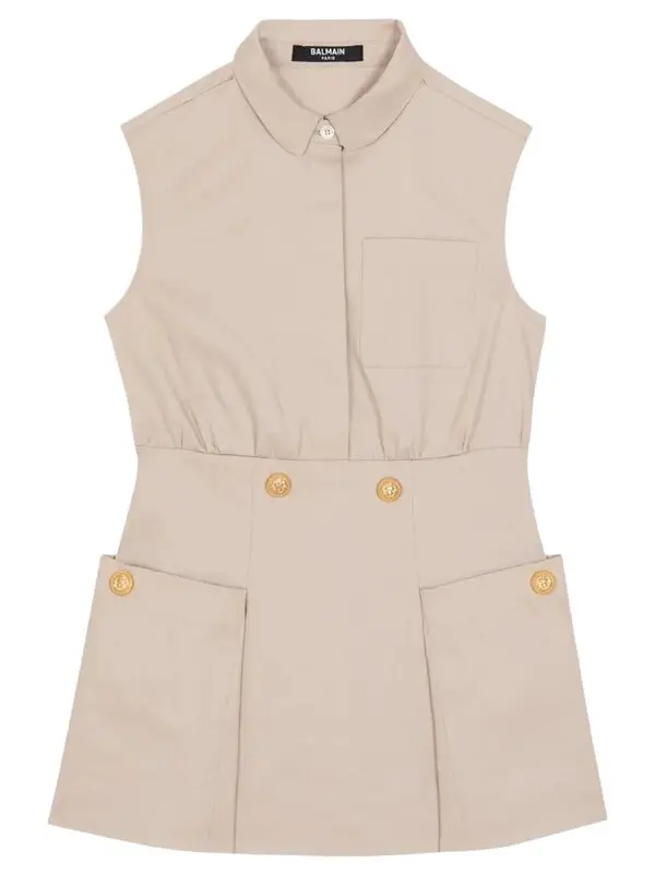 Balmain Sleeveless Shirt Dress With Gold Buttons - Beige
