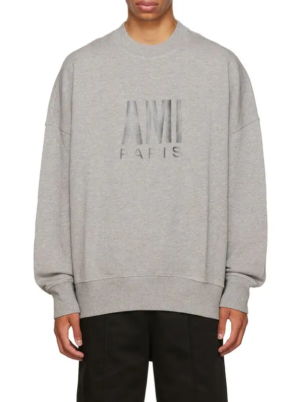 Ami Oversize Logo Embroidered Sweatshirt - Gray