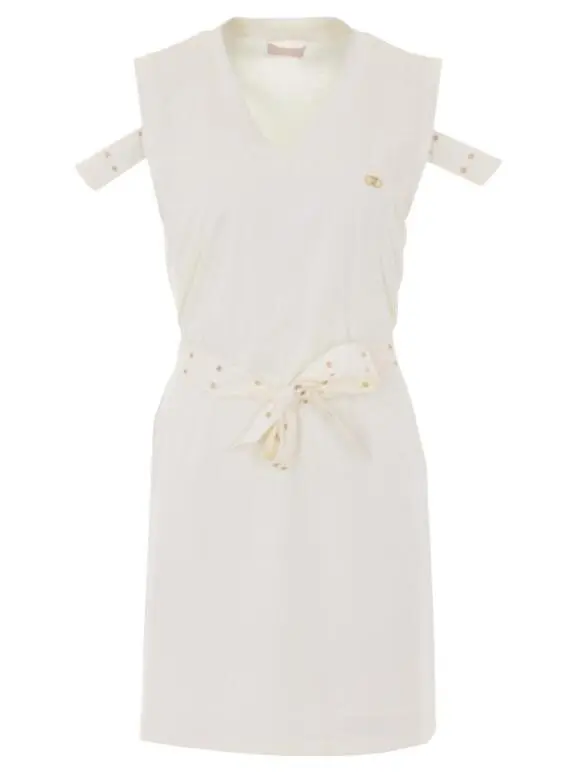Liu Jo Belted Sleeveless V-neck Mini Dress - White