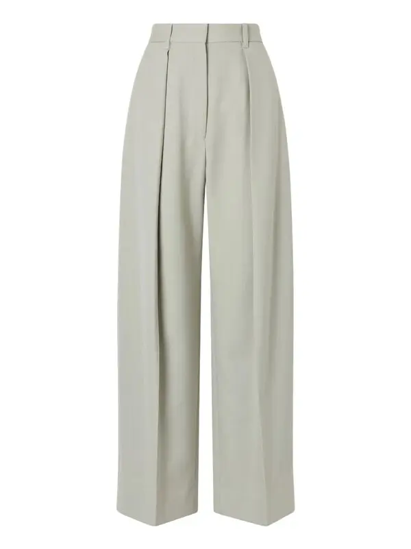 Victoria Beckham Pleated Grain De Poudre Wide-leg Trousers - Gray