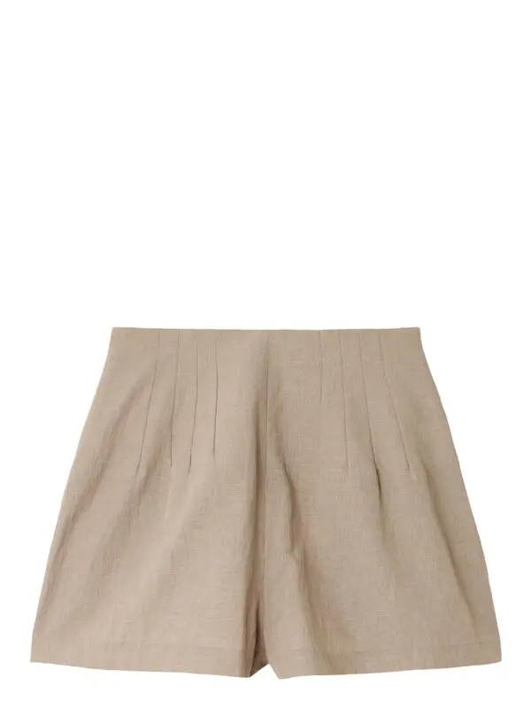 Staud Pleated High-waisted Shorts - Beige