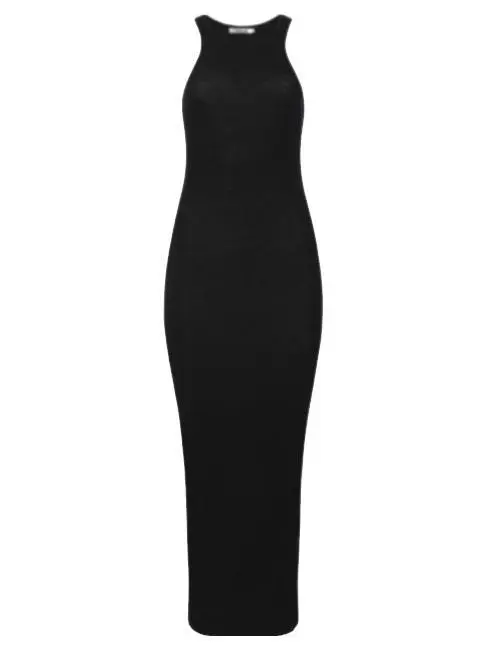 ENTIRE STUDIOS Ribbed Knit Midi Muscle Tank Dress - Black