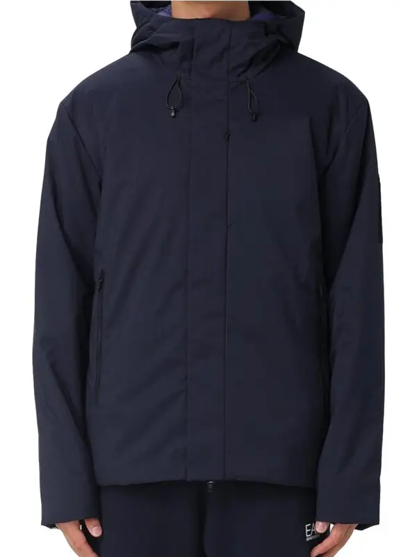 EA7 Long Sleeve Cotton Hooded Coat - Blue
