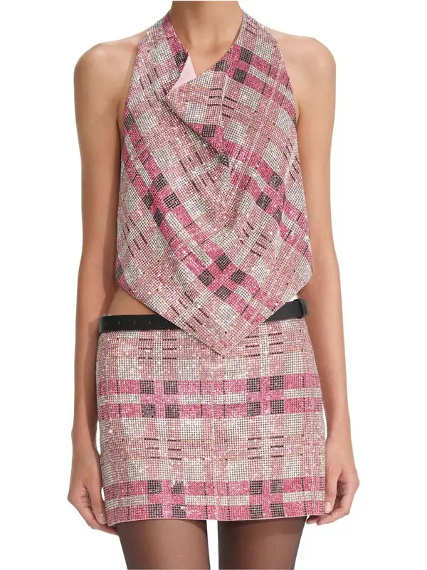 SELF-PORTRAIT Crystal-embellished Halter Top - Pink