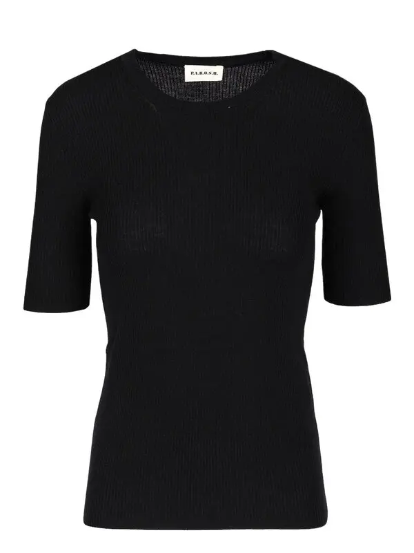 P.a.r.o.s.h Half Sleeve Ribbed Knit Sweater - Black