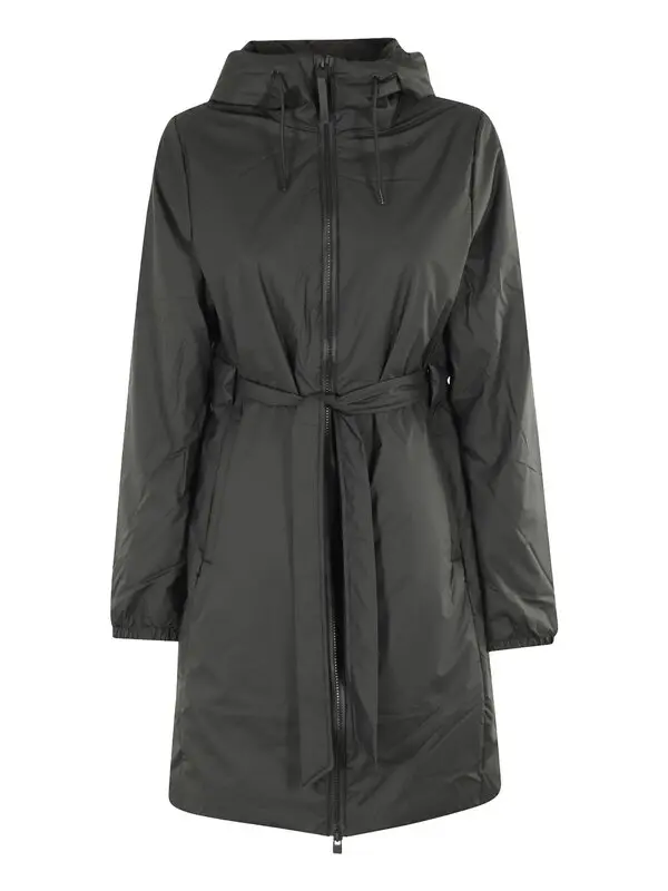Rains Belted Long-sleeved Cotton Coat - Black