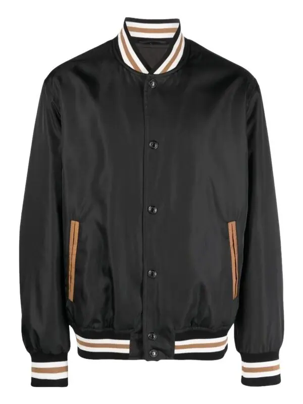 Versace Striped Detail Buttoned Bomber Jacket - Black