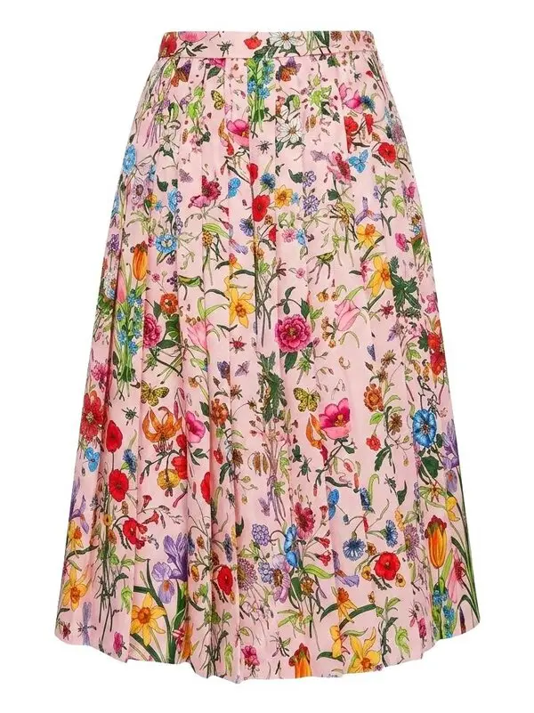 Gucci Pleated Silk Skirt With Flora Print - Multi-color