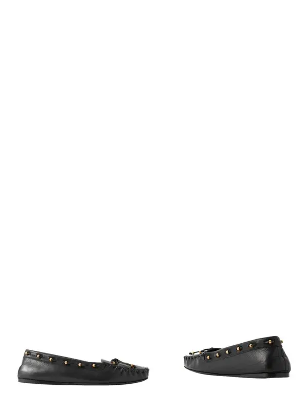 Khaite Flat Leather Loafers With Gold Tone Embellishments - Black