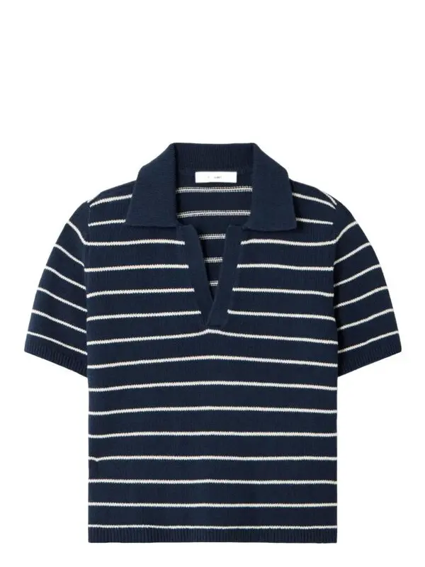 FRAME Striped Easy Cotton-blend Polo Shirt - Navy Blue