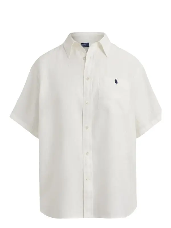 Polo Ralph Lauren Short Sleeve Collared Shirt With Chest Pocket - White
