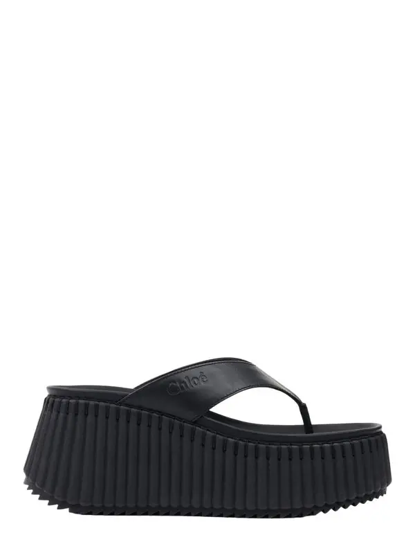 Chloé Calfskin Platform Ridged-sole Sandals - Black