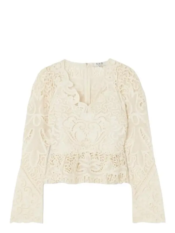 Sea Lace Top With Scalloped Edges And Lotus Leaf Waist - No