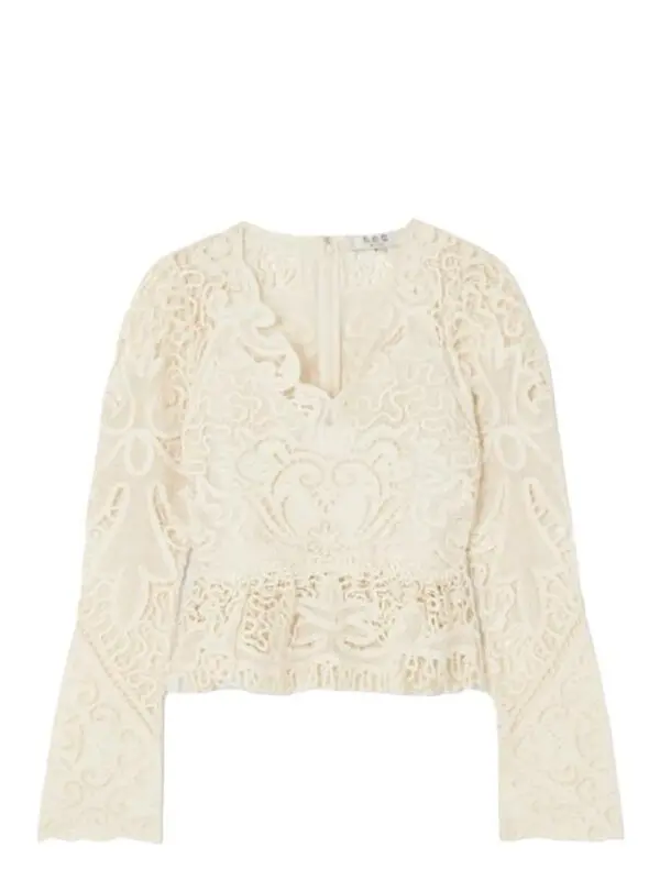 Sea Lace Top With Scalloped Edges And Lotus Leaf Waist - White