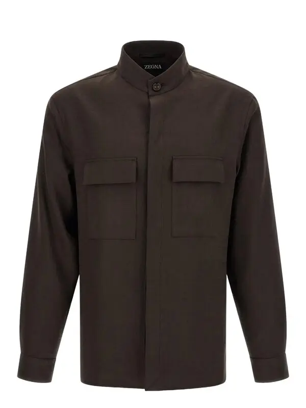 Zegna High Neck Oasi Shirt Jacket - Brown