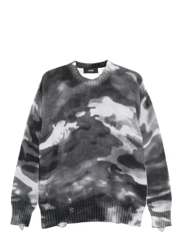 Amiri Distressed Camouflage Crew Neck Sweater - Grey