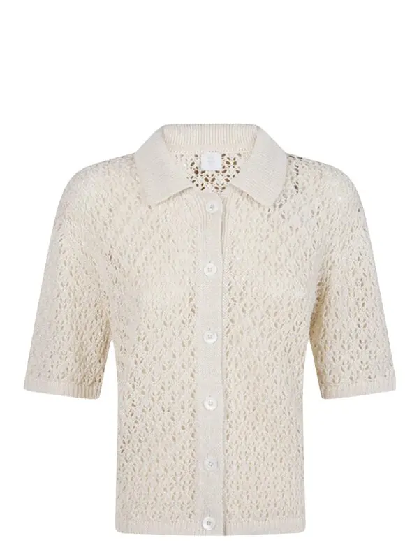 Eleventy Collared Short-sleeved Cardigan With Openwork Details - White