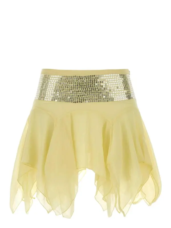 Gimaguas Sequined Waist Pleated Midi Skirt - Yellow
