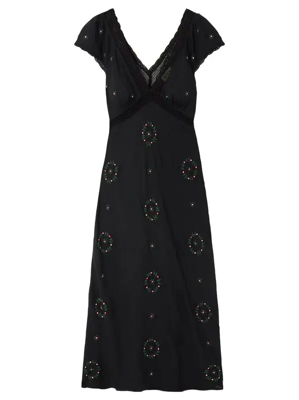 Rixo Iggy Lace-trimmed Embroidered Voile Midi Dress - Black