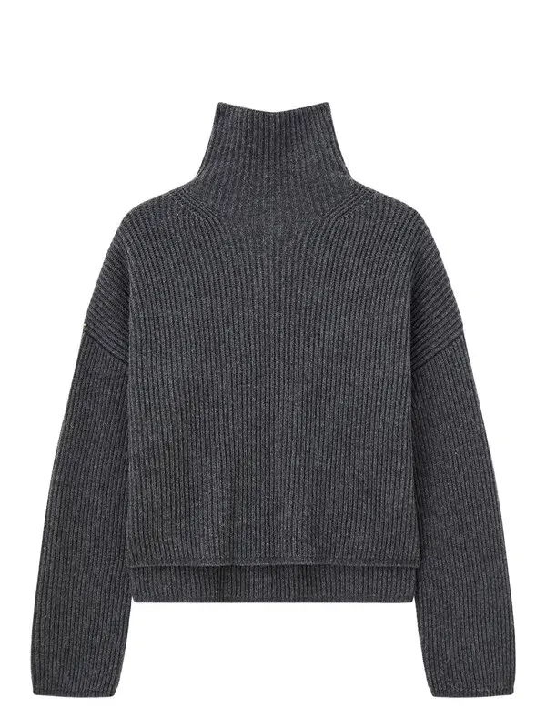 JOSEPH Ribbed Knit High Neck Sweater - Black