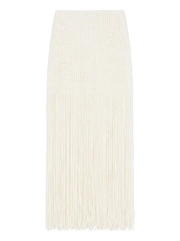 Alaïa Knitted Fringed Midi Skirt - White