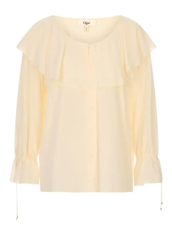 Chloé Ruffled Lace-trim Blouse - Nude