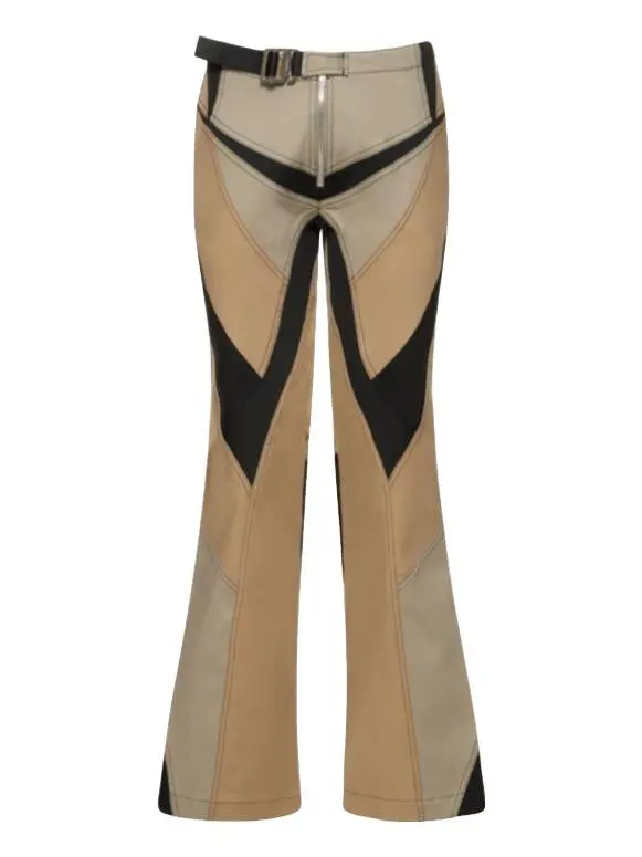 DION LEE Patchwork Rider Straight Leg Pants With Belt - Green