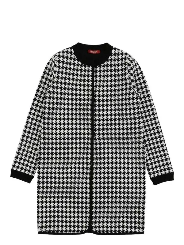Max Mara Checked Round Neck Coat - Black