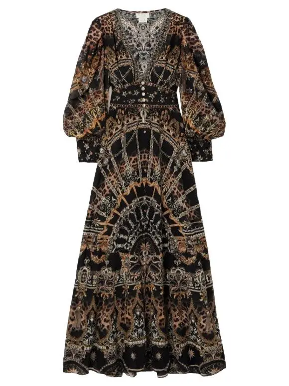 Camilla Printed And Embroidered Maxi Dress - Black
