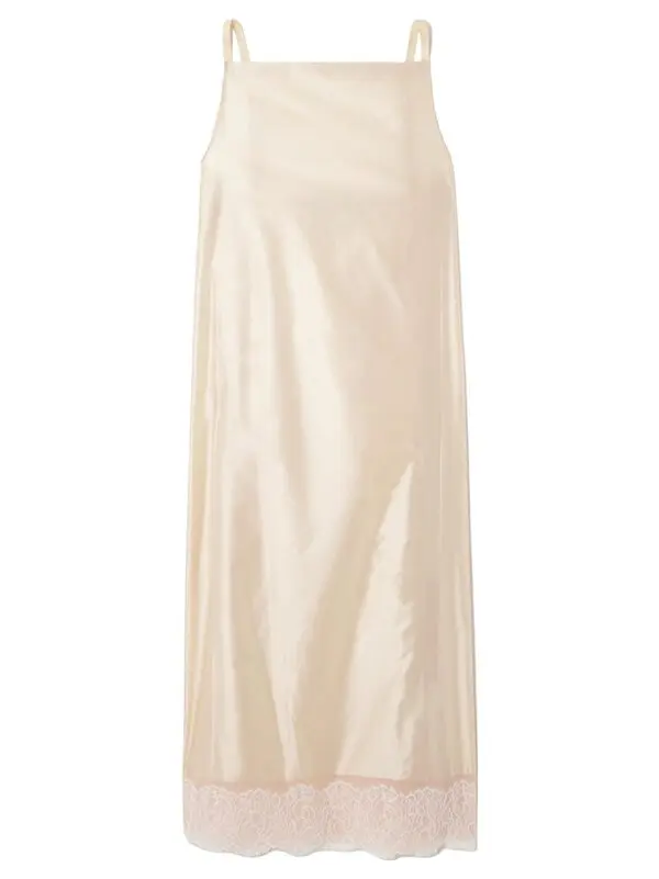 Carven Chantilly Lace-trimmed Satin Midi Dress - Nude