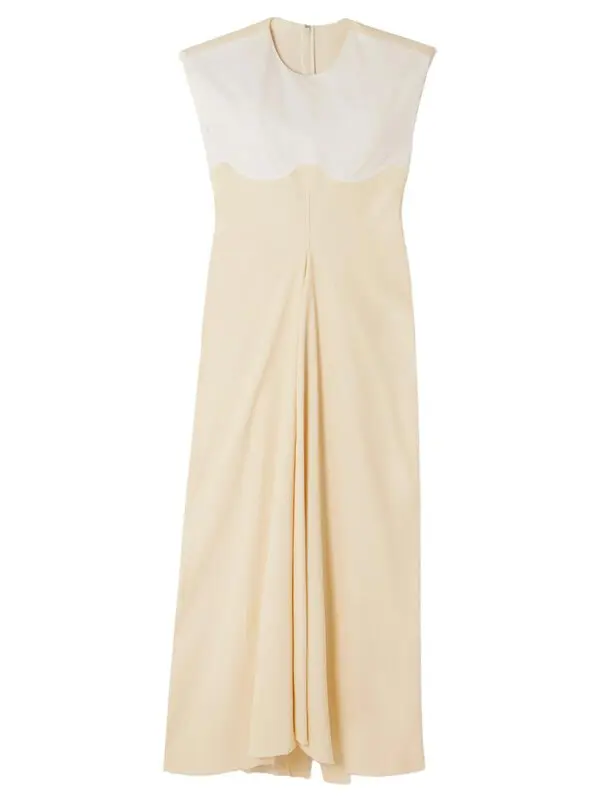 Carven Two-tone Pleated Cotton-blend Maxi Dress - Nude