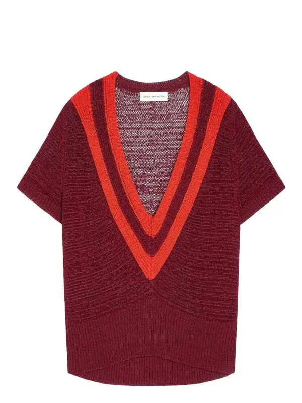 Dries Van Noten V-neck Sweater With Contrasting Pattern - Red