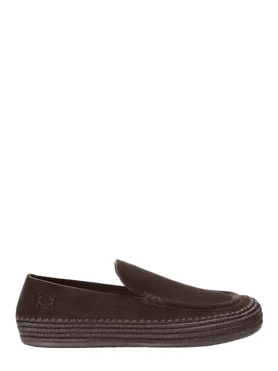 Loewe Suede And Raffia Loafer - Black