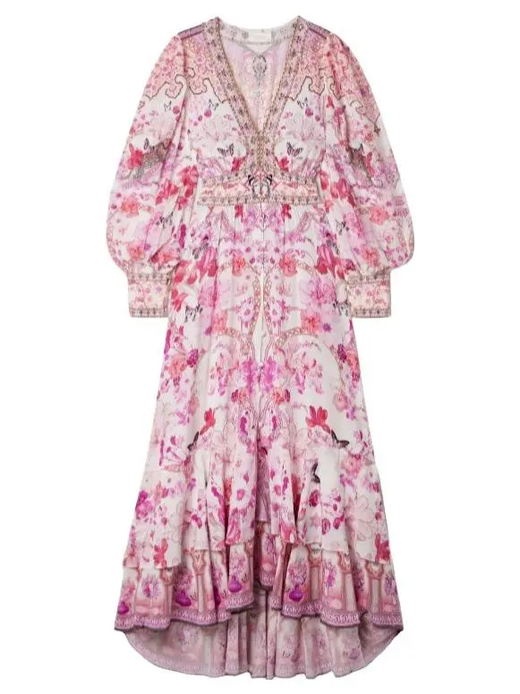 Camilla Crystal Embellished Floral Print Maxi Dress - Pink
