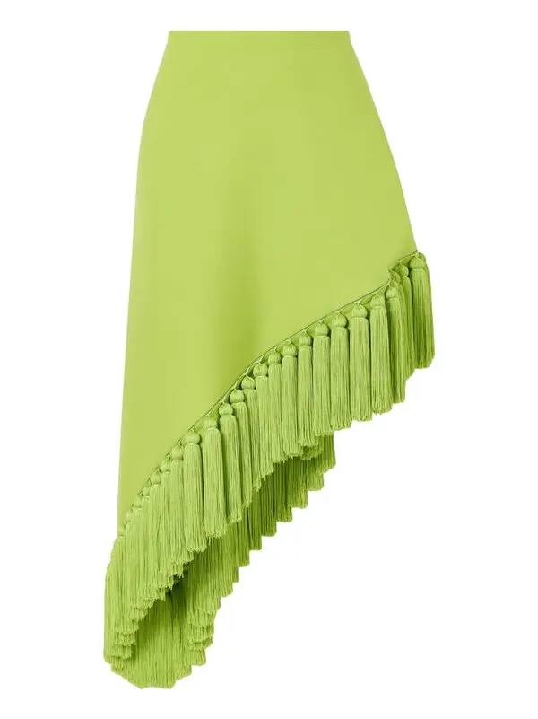 Alaïa Asymmetrical Wool-gabardine Midi Skirt With Fringe - Green