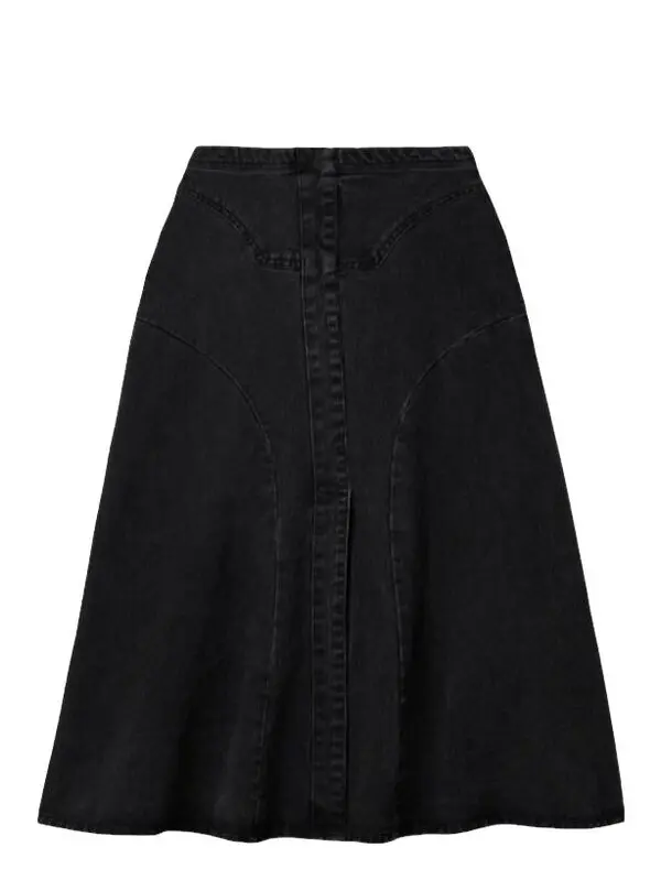 Sea Patchwork Denim Midi Skirt - Black