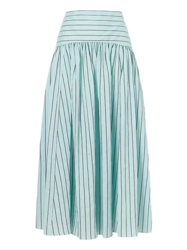 Staud Procida Pleated Midi Skirt - Blue