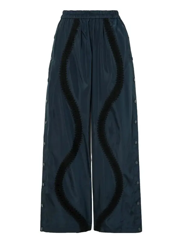 Sea Crochet Embellished Wide-leg Pants - Black