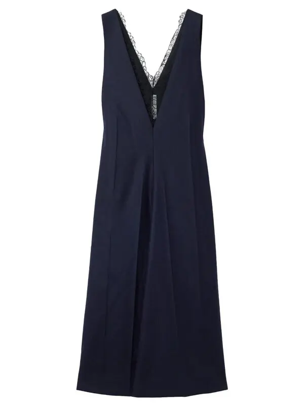 Carven Wool-flannel And Crinkled-satin Midi Dress - Black
