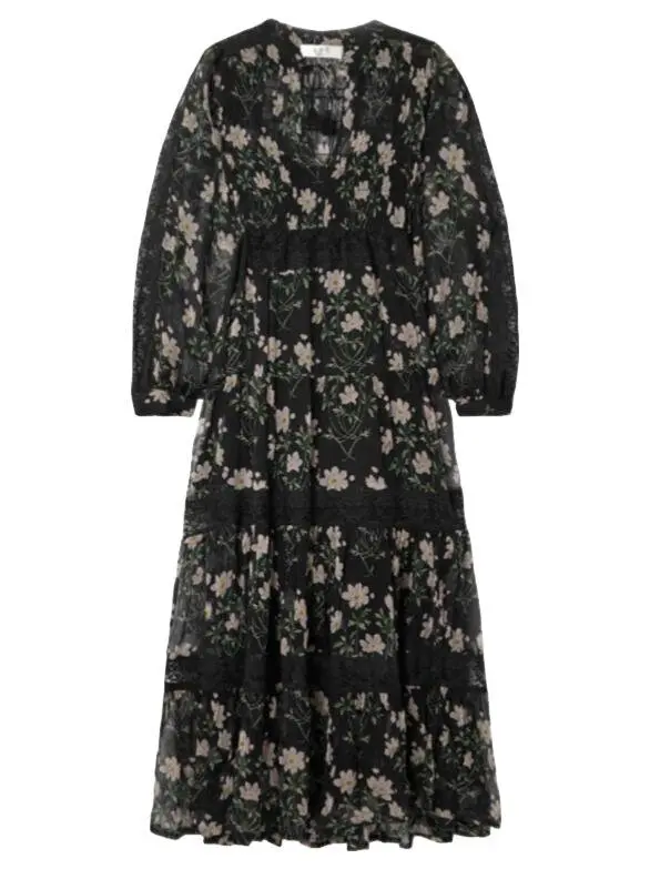 Sea Mid-length Floral Lace-trimmed Dress - Black