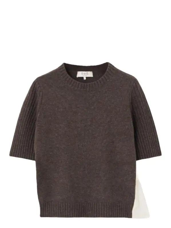 Sea Wool Sweater With Smocked Ramie Panel - Black