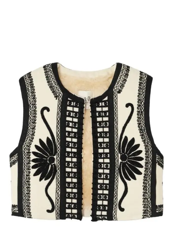 Sea Embroidered Cropped Vest - Black
