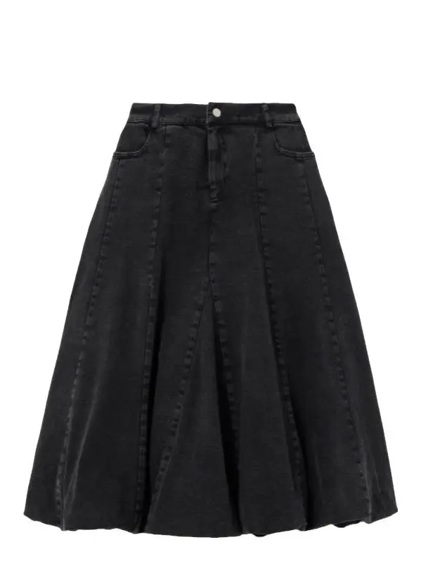 Sea Patchwork Denim Mid-length Skirt - Black