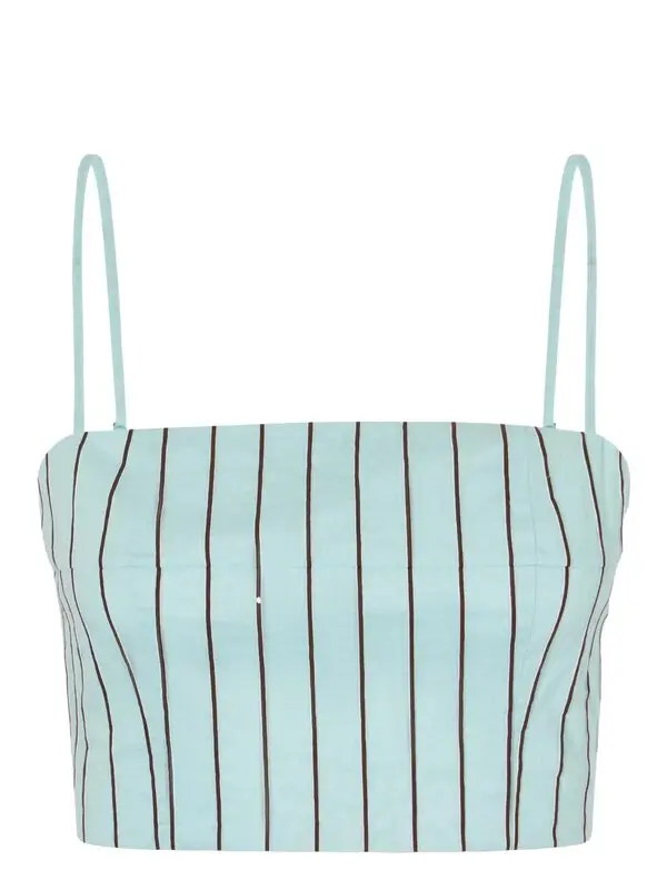 Staud Federico Cropped Striped Top - Blue